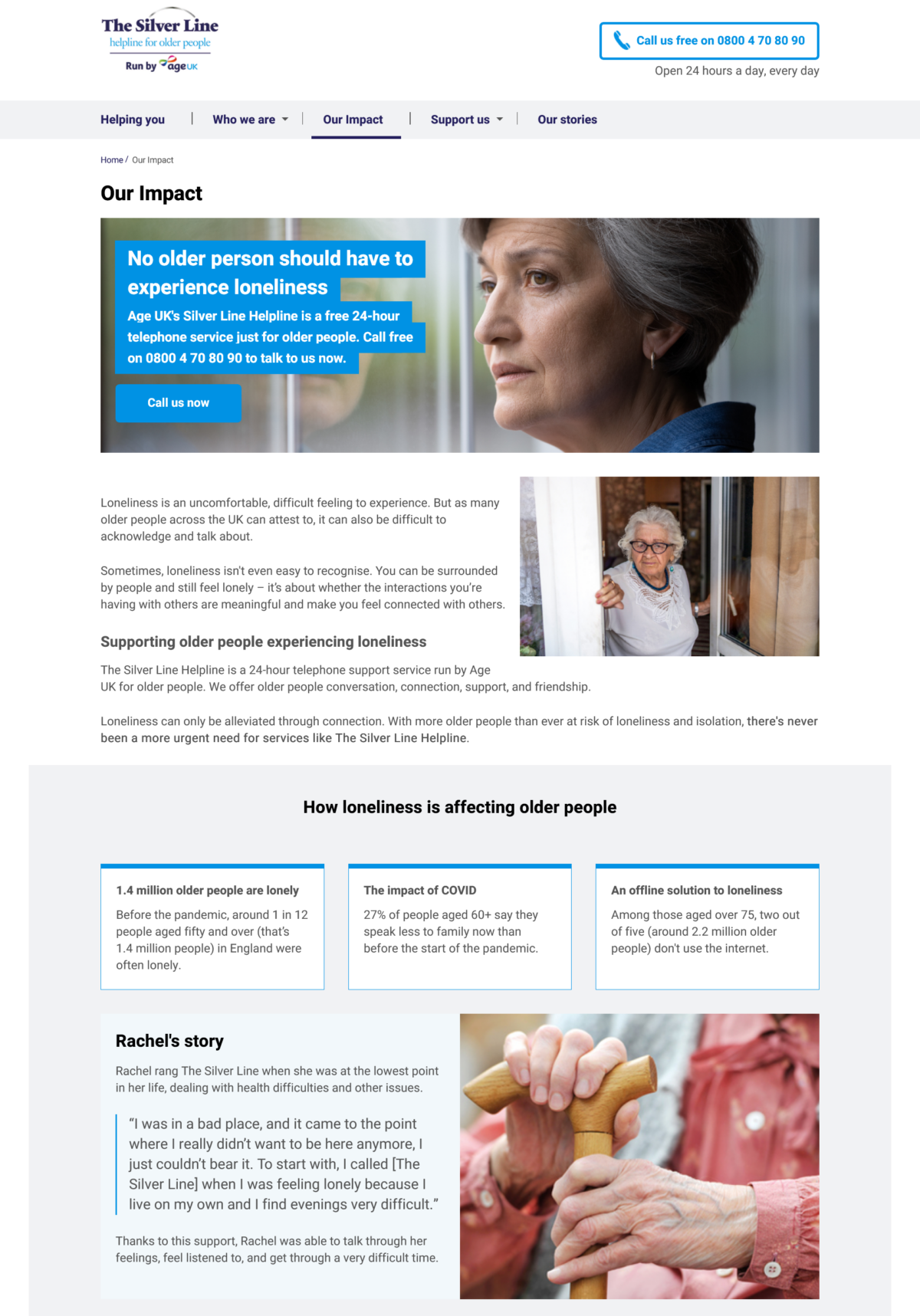 The Silver Line Helpline website - Genevieve Lowles Copywriting Services